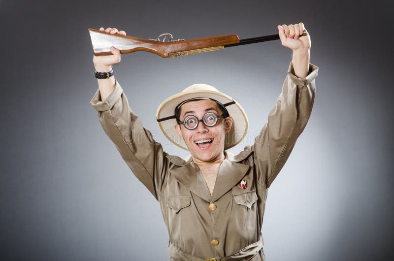 The Funny Hunter in Hunting Concept Stock Photo - Image of aiming, game ...