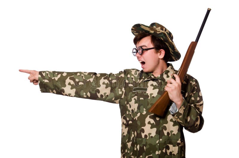 The Funny Hunter Isolated on White Stock Photo - Image of assault ...