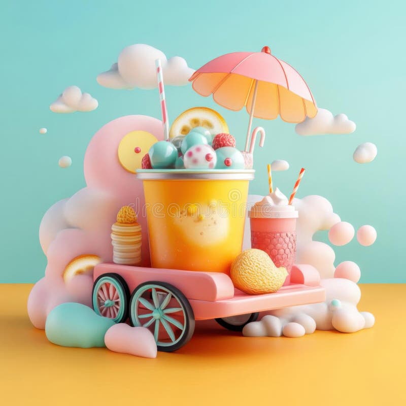 Funny Ice Cream on the Wheels of a Toy Car with a Cloud in the ...