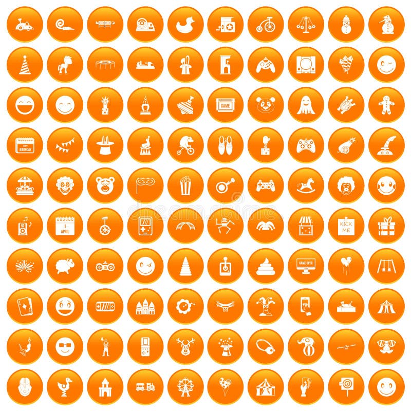 100 funny icons set orange stock vector. Illustration of glasses - 97635550