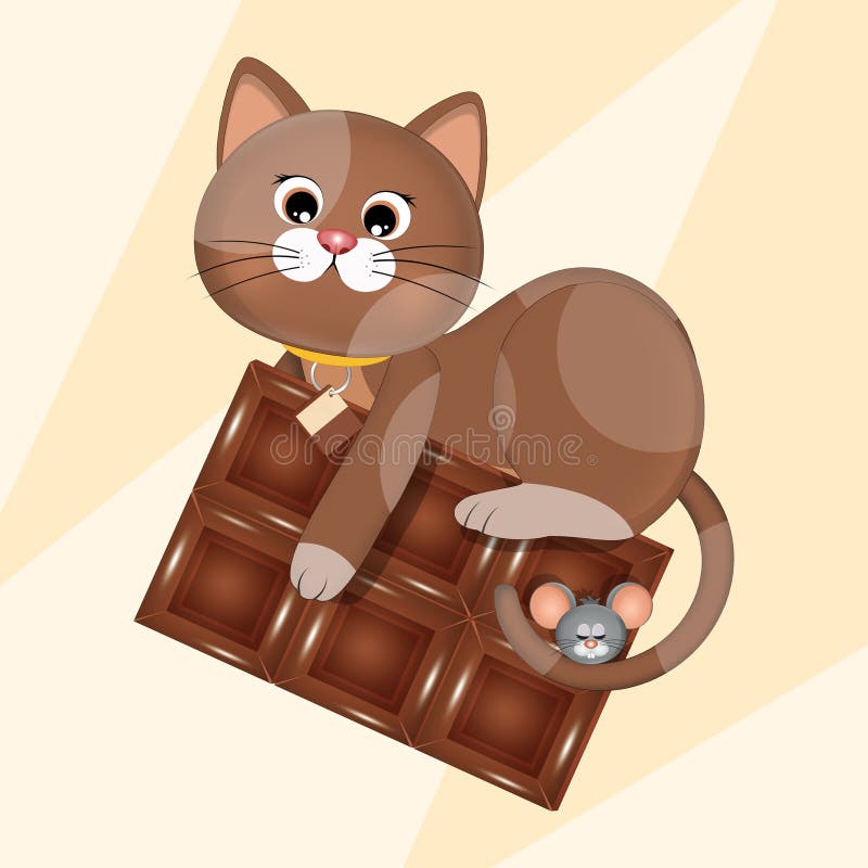 Illustration of Cat on Chocolate Stock Illustration - Illustration of ...