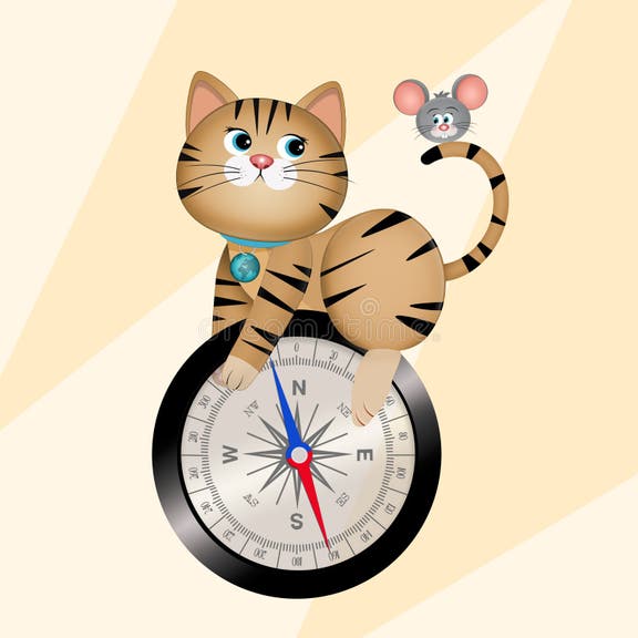 Illustration of Cat on the Compass Stock Illustration - Illustration of ...
