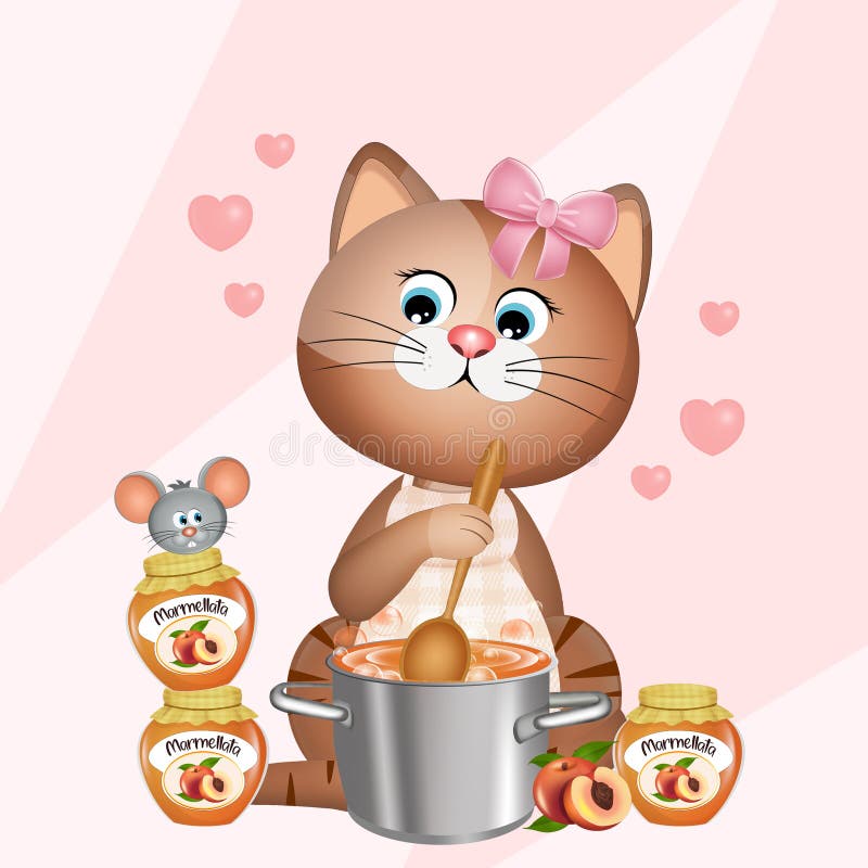 Illustration of Cat Making Jam Stock Illustration - Illustration of ...