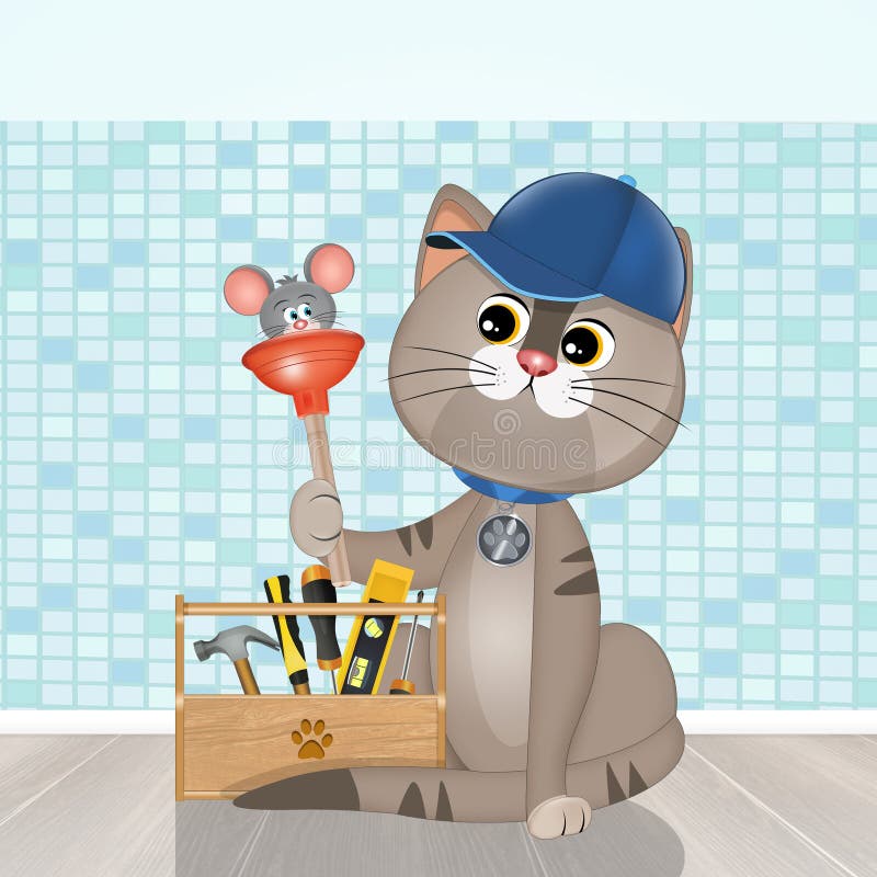 Illustration of Cat Plumber Stock Illustration - Illustration of cute ...