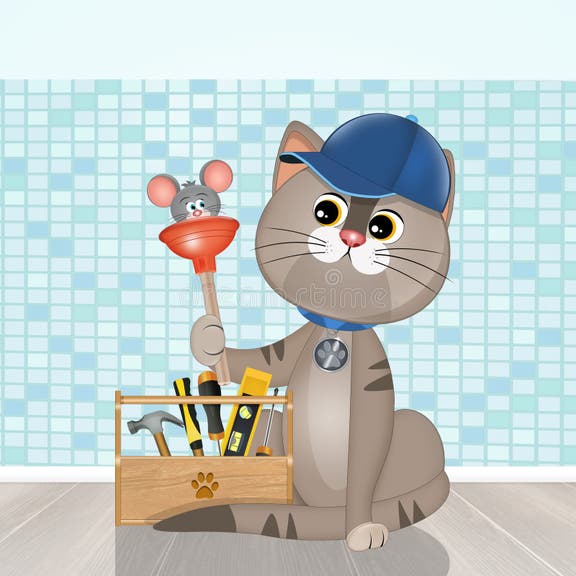 Illustration of Cat Plumber Stock Illustration - Illustration of cute ...