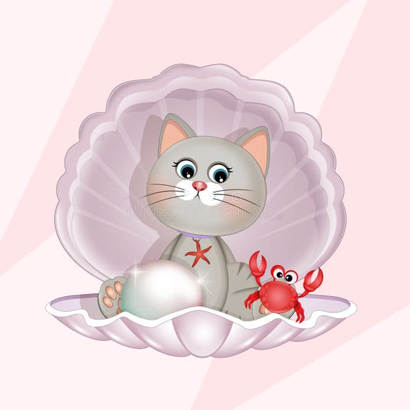 Illustration of Cat in the Shell with Pearl Stock Illustration ...