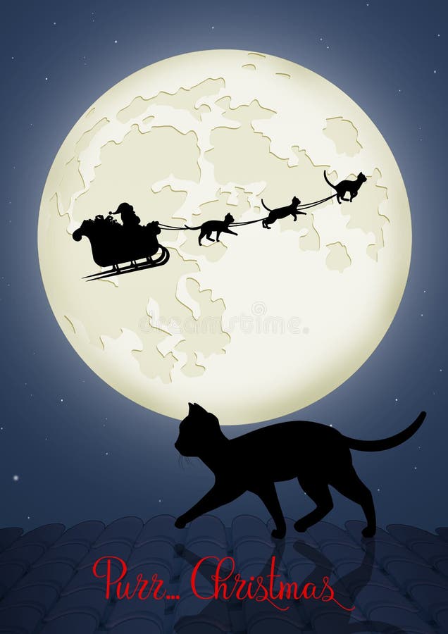 Illustration of Cats Pulling Santa`s Sleigh Stock Illustration ...