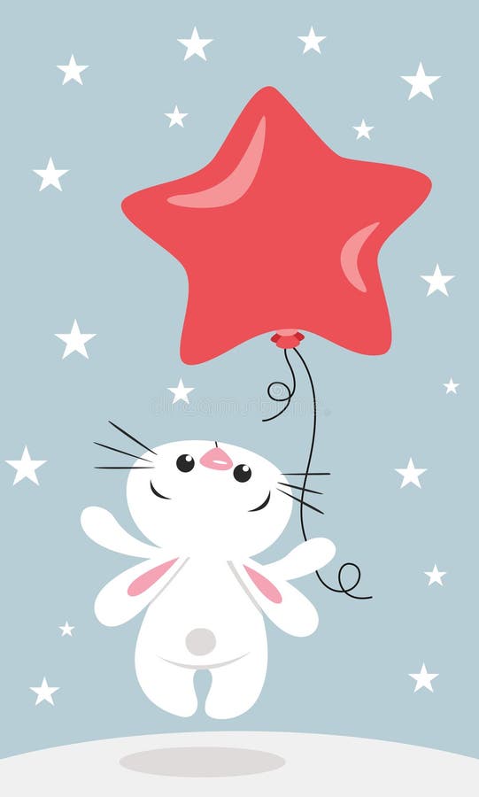 Funny Illustration of a Cute Rabbit Flying with a Star-shaped Balloon ...