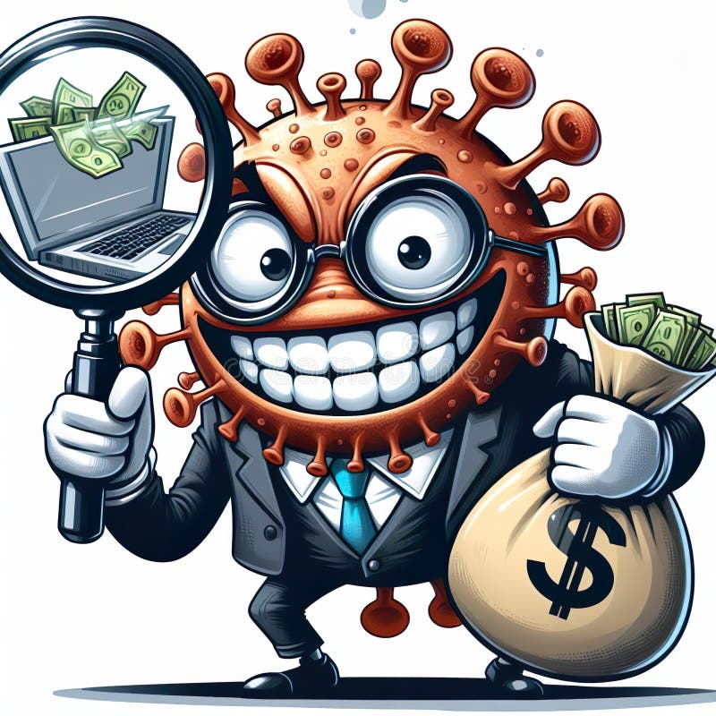 Funny Illustration of a Greedy Computer Virus. Stock Illustration ...