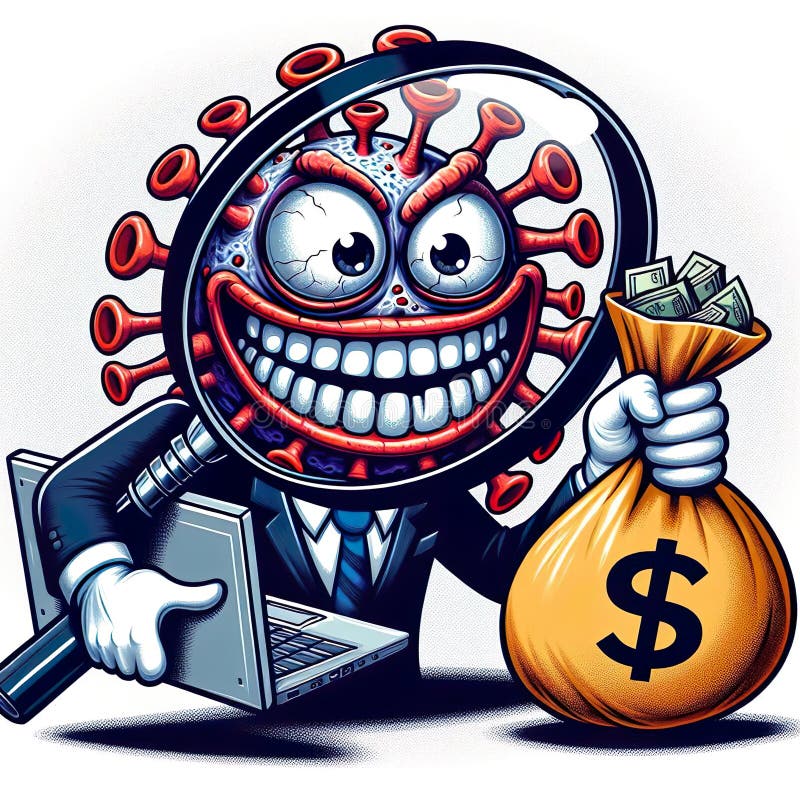 Funny Illustration of a Greedy Computer Virus. Stock Illustration ...