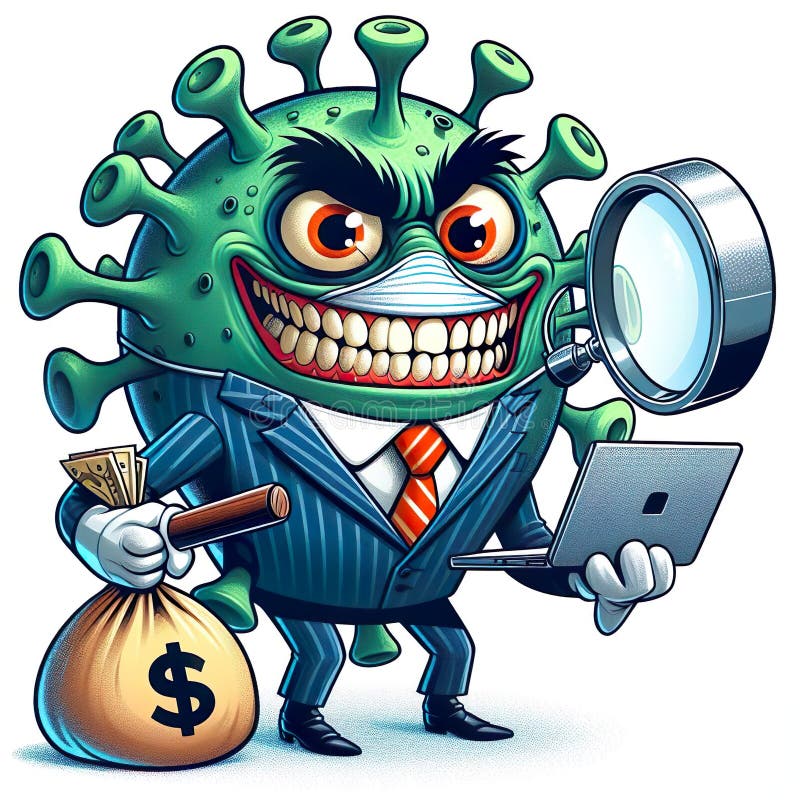 Funny Illustration of a Greedy Computer Virus. Stock Illustration ...