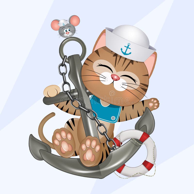 Illustration of Sailor Cat on Anchor Stock Illustration - Illustration ...