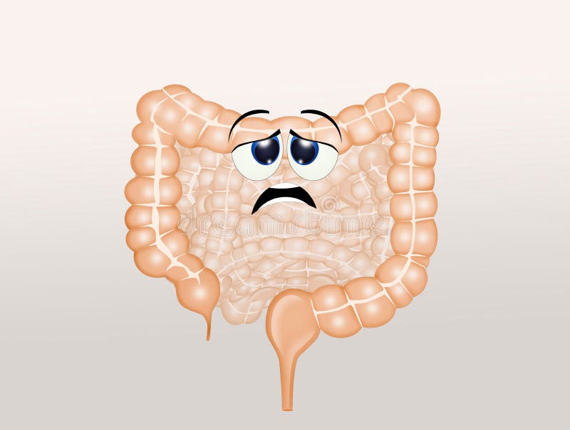 Sick Intestine with Pain Ache or Disease. Sad Cartoon Character ...