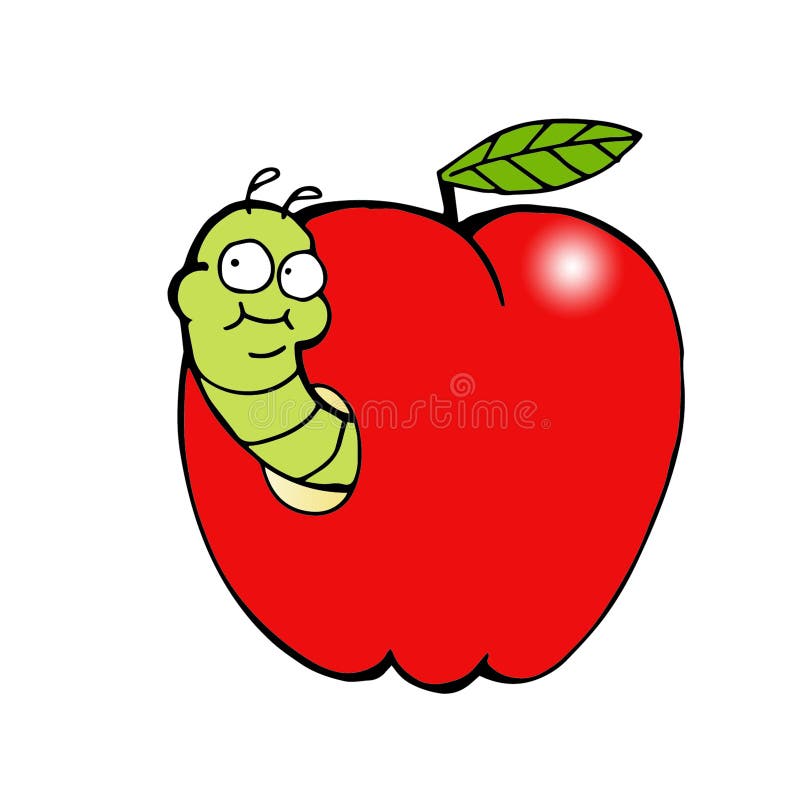 Funny Illustration of a Worm Coming Out of an Apple Stock Illustration ...