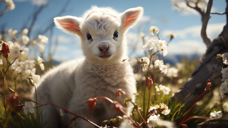 Funny Image of a Cute Lamb in Spring. Generative Ai Stock Illustration ...