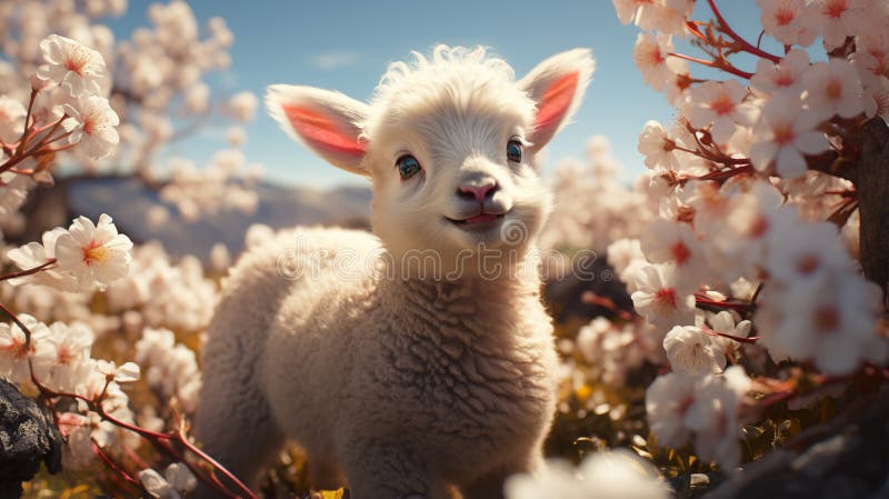 Funny Image of a Cute Lamb in Spring. Generative Ai Stock Illustration ...