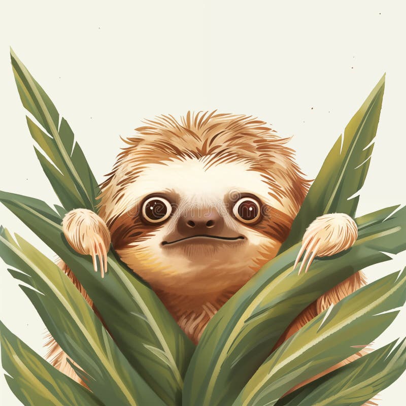 Funny Image of Cute Sloth Looking through Palm Leaves. Ai Generated ...