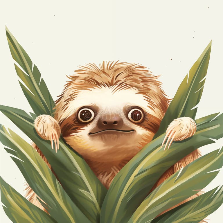 Funny Image of Cute Sloth Looking through Palm Leaves. Ai Generated ...