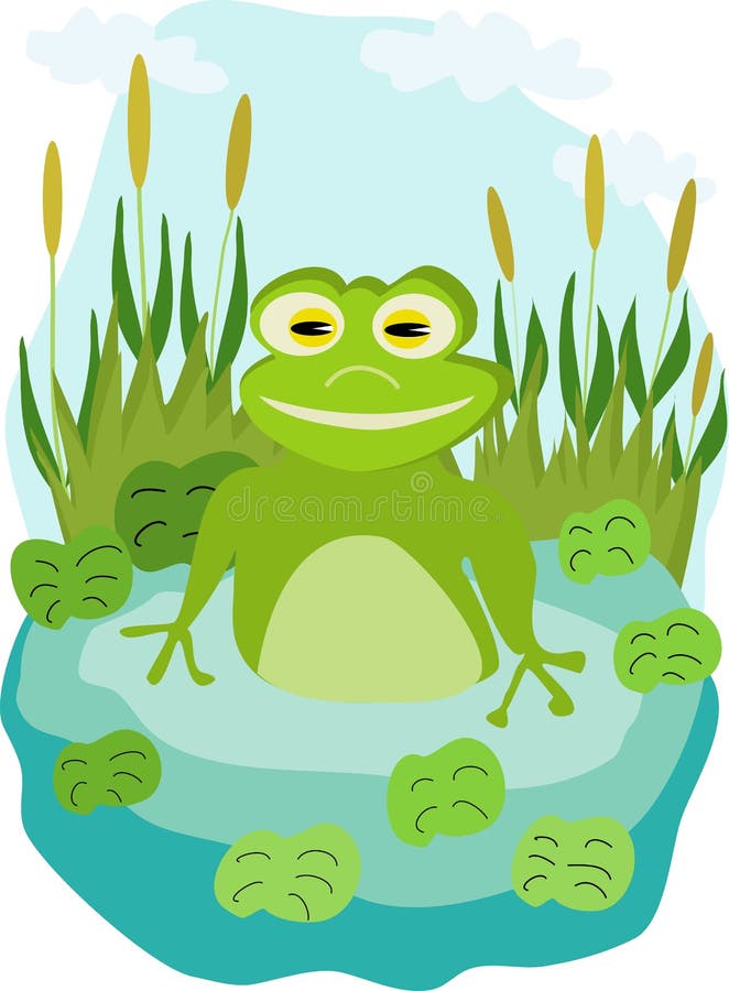 Funny Image of Frog in the Pond Stock Vector - Illustration of cane ...