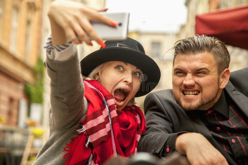 Funny Image of Playful Young People Taking Selfie with Mobile ...