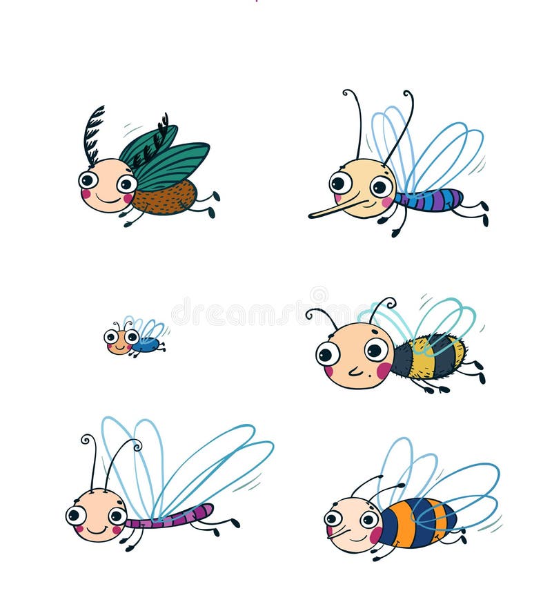 Funny insect cartoon set. stock vector. Illustration of draw - 83082302
