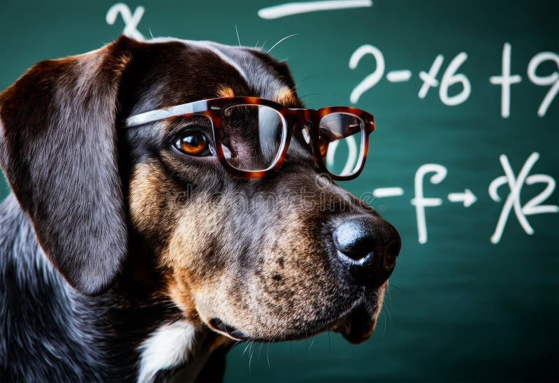 Funny Intelligent Clever Dog with Glasses and Math Equations on ...
