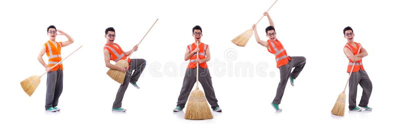 Funny Janitor Isolated on White Stock Image - Image of collection ...
