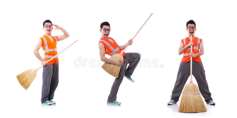 The Funny Janitor Isolated on White Stock Photo - Image of maid ...
