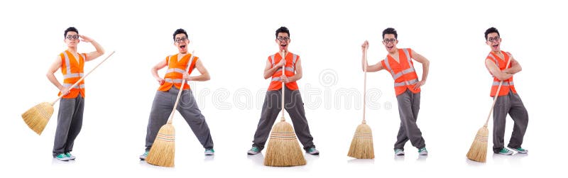 Funny Janitor Isolated on White Stock Photo - Image of montage, dust ...