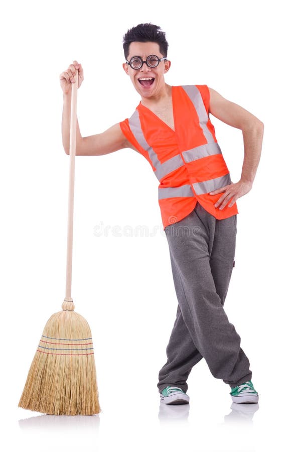 Funny janitor stock photo. Image of life, equipment, brush - 33763806