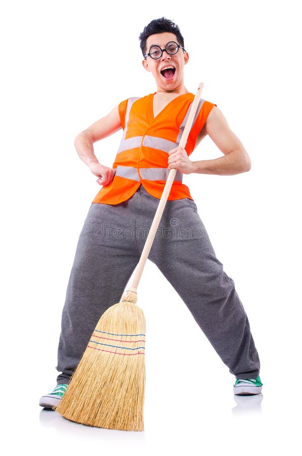 Funny janitor stock photo. Image of broom, casual, funny - 34285722