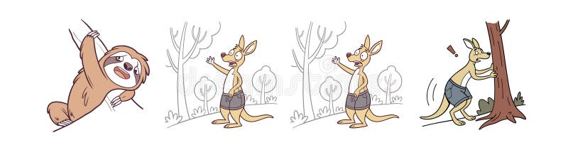 Funny Kangaroo and Sloth Cartoon Comic Strip Stock Vector ...