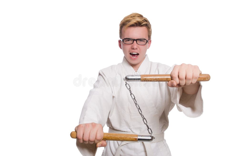 Funny Karate Fighter with Nunchucks Stock Image - Image of isolated ...