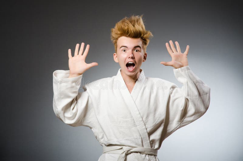 Funny Karate Fighter Wearing Stock Image - Image of angry, hitting ...