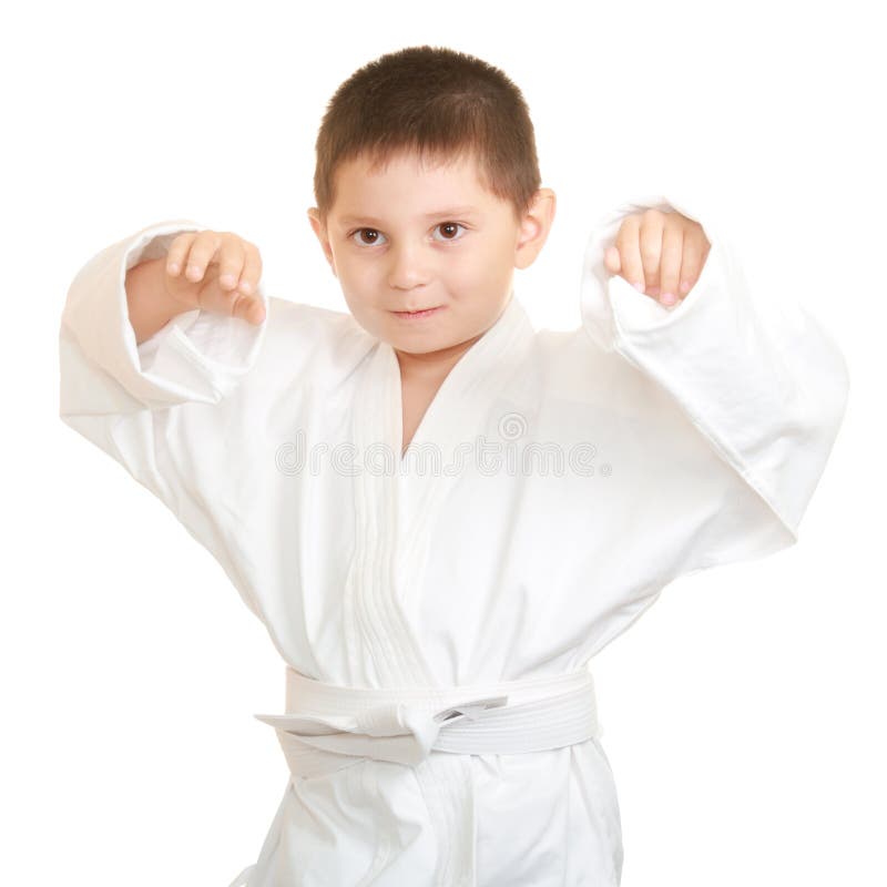 Funny Karate Kid Raising Hands Stock Image - Image of action, person ...