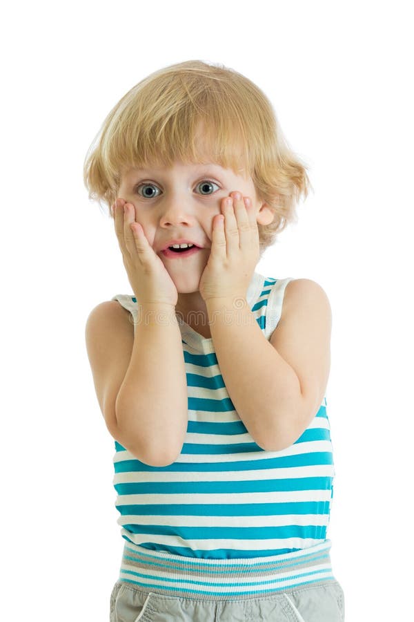 Funny Kid Boy with Hands Close To Face Isolated on White Background ...