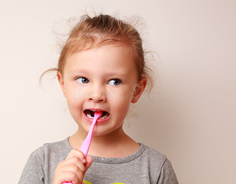 Funny Kid Girl Brushing the Teeth Stock Photo - Image of dental, girl ...