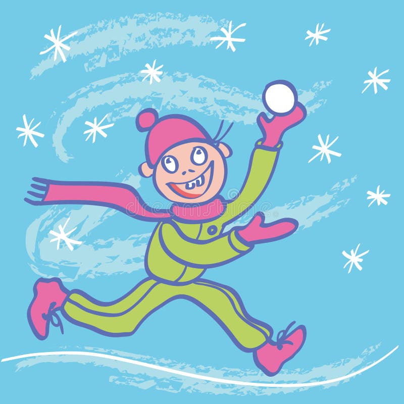 Funny kid happy winter. stock vector. Illustration of black - 47829553