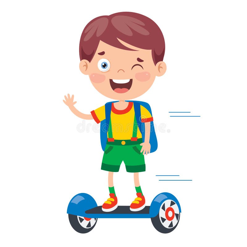 Funny Kid Riding an Electric Hoverboard Stock Vector - Illustration of ...