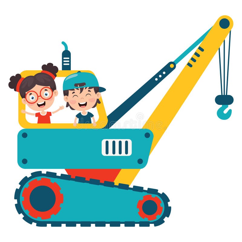 Funny Kid Using Crane Machine Stock Vector - Illustration of digger ...