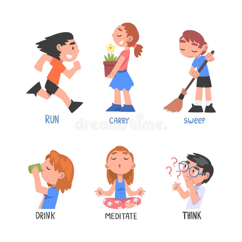 Funny Kids Engaged in Different Activities Demonstrating Verb Vector ... Funny Kids Engaged in Different Activities Demonstrating Verb Vector ...
