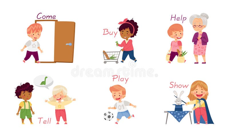 Funny Kids Engaged in Different Activities Demonstrating Verb Vector ... Funny Kids Engaged in Different Activities Demonstrating Verb Vector ...
