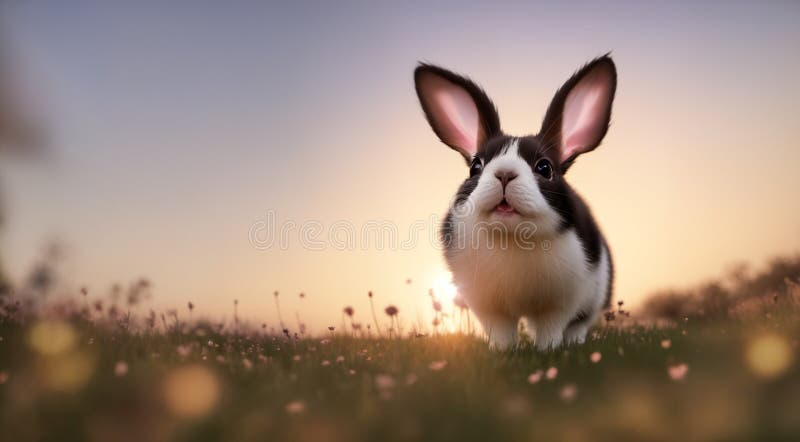 Funny Kind Rabbit in a Field in the Grass Against the Backdrop of the ...
