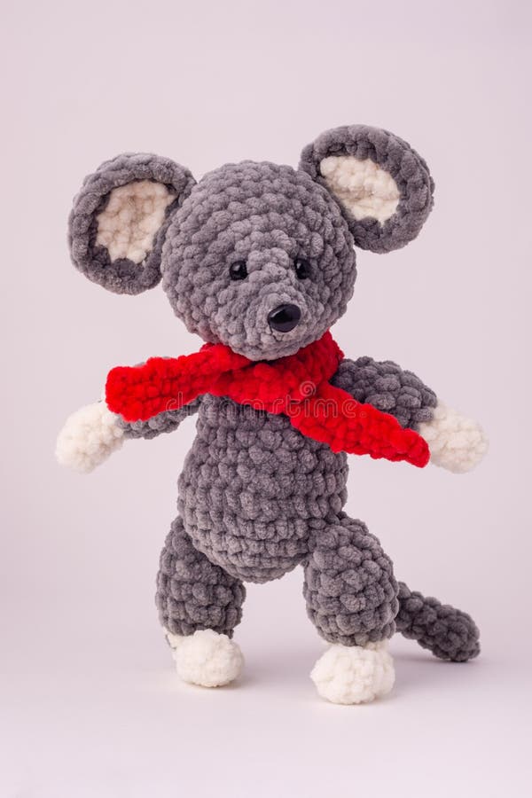 Funny Knitted Teddy Mouse, White Background Stock Image - Image of ...
