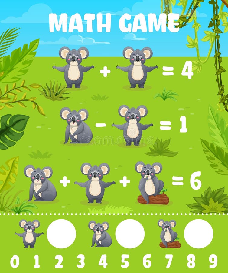 Funny Koala Bear Characters Math Game Worksheet Stock Vector ...