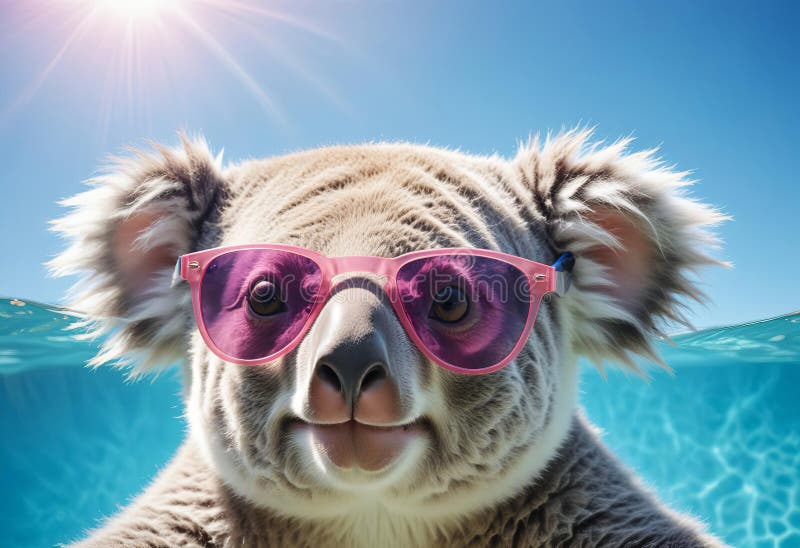 Funny Koala Wearing Pink Sunglasses in a Pool Stock Illustration ...