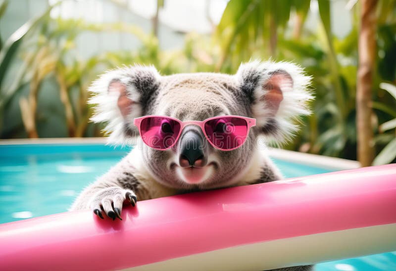 Funny Koala Wearing Pink Sunglasses in a Pool Stock Illustration ...