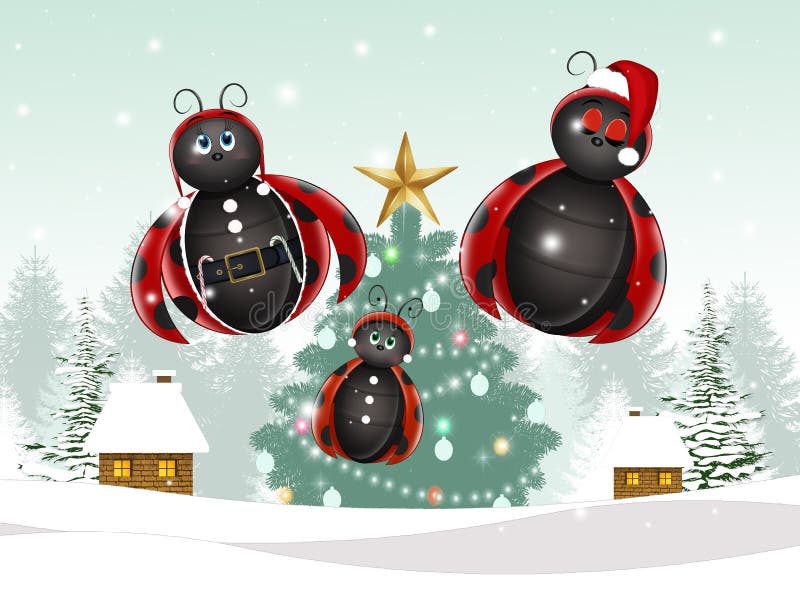 Funny Ladybugs Celebrate Christmas Stock Illustration - Illustration of ...