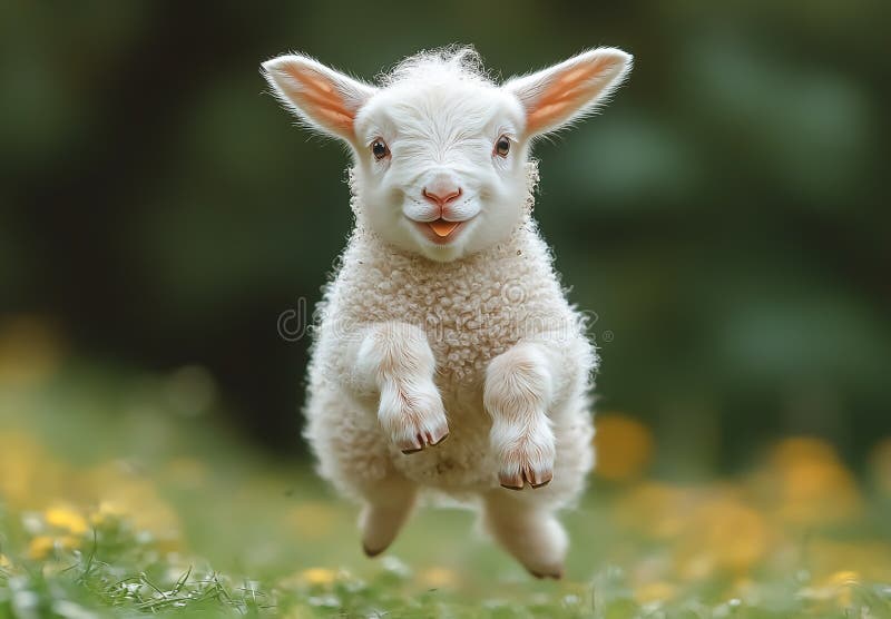 Funny Lamb Jumping. Cute Farm Animals Stock Illustration - Illustration ...