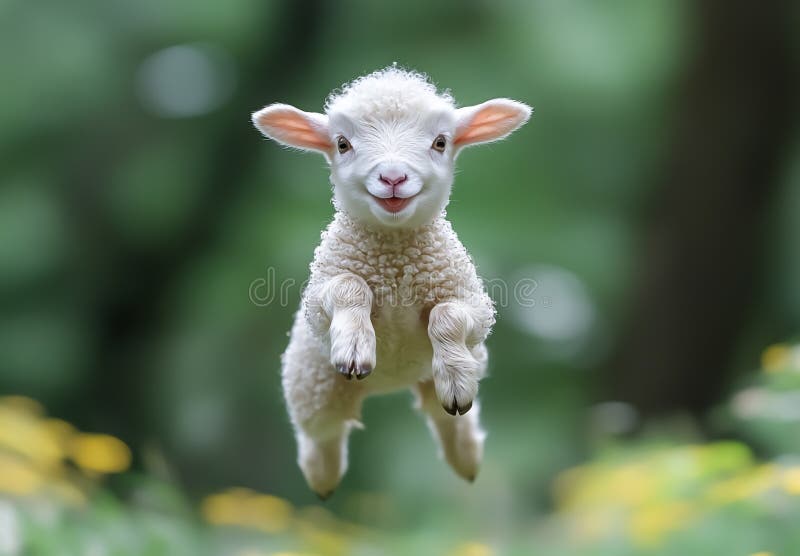 Funny Lamb Jumping. Cute Farm Animals Stock Illustration - Illustration ...